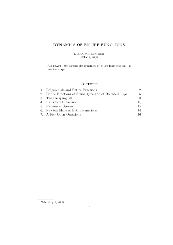 (PDF) Dynamics of Entire Functions