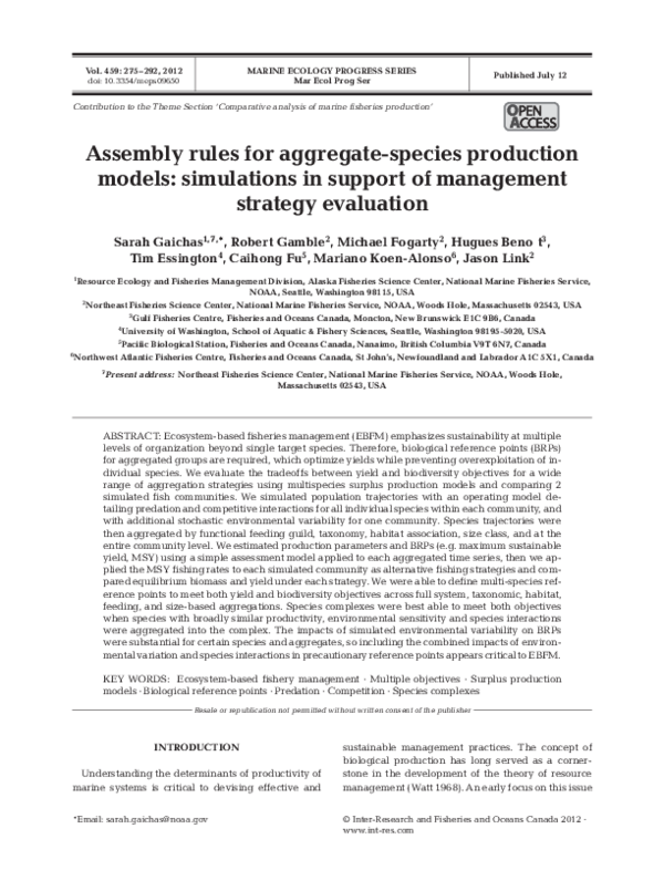 (PDF) Assembly rules for aggregate-species production models ...