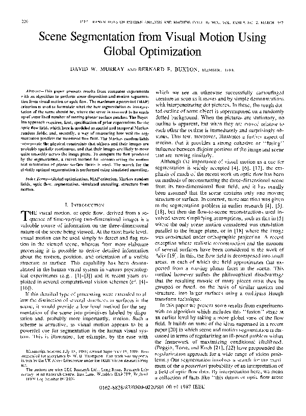 (PDF) Scene Segmentation from Visual Motion Using Global Optimization