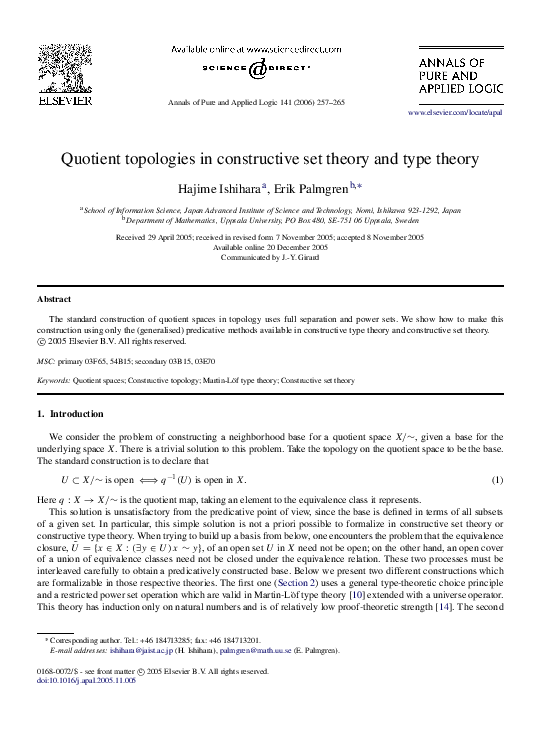 (PDF) Quotient topologies in constructive set theory and type theory