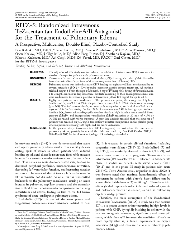 (PDF) RITZ 5: Randomized intravenous TeZosentan (an endothelin ET-A/B ...