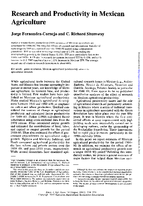 (PDF) Research and Productivity in Mexican Agriculture