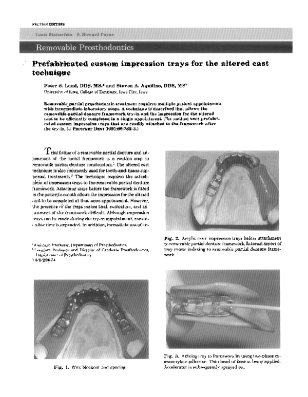 (PDF) Prefabricated custom impression trays for the altered cast technique