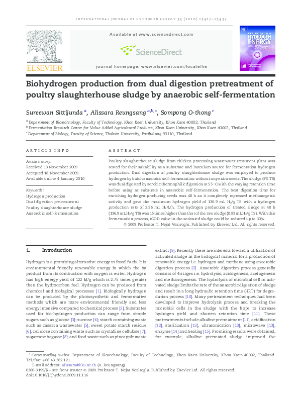 (PDF) Biohydrogen production from dual digestion pretreatment of poultry slaughterhouse sludge ...