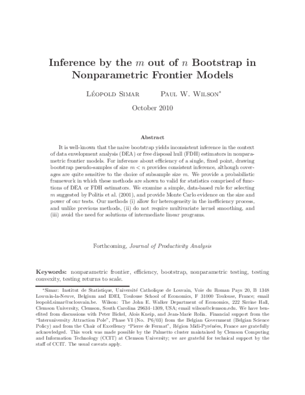(PDF) Inference by the m out of n bootstrap in nonparametric frontier models