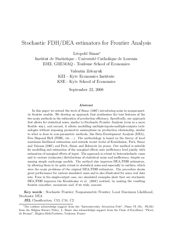 (PDF) Stochastic FDH/DEA estimators for frontier analysis