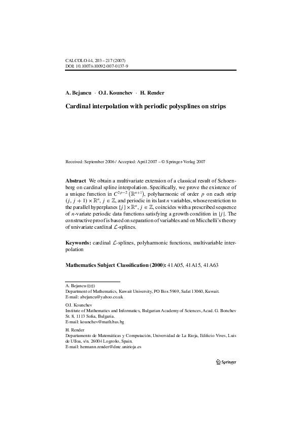 (PDF) Cardinal interpolation with periodic polysplines on strips