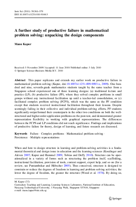 (PDF) A further study of productive failure in mathematical problem ...