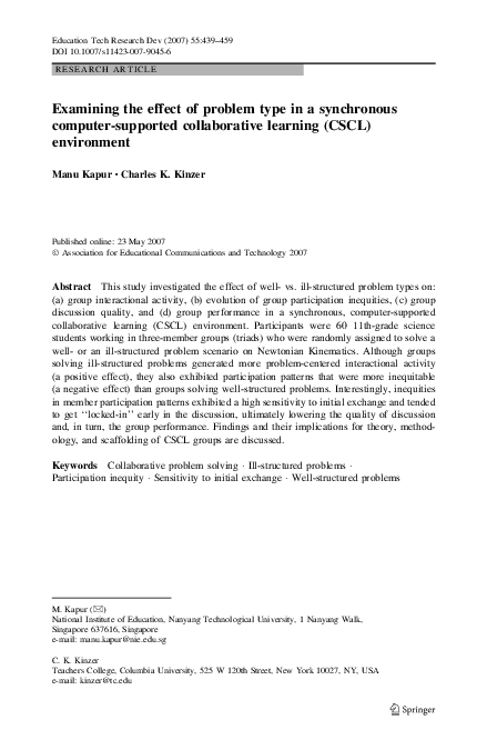 Pdf Examining The Effect Of Problem Type In A Synchronous Computer Supported Collaborative