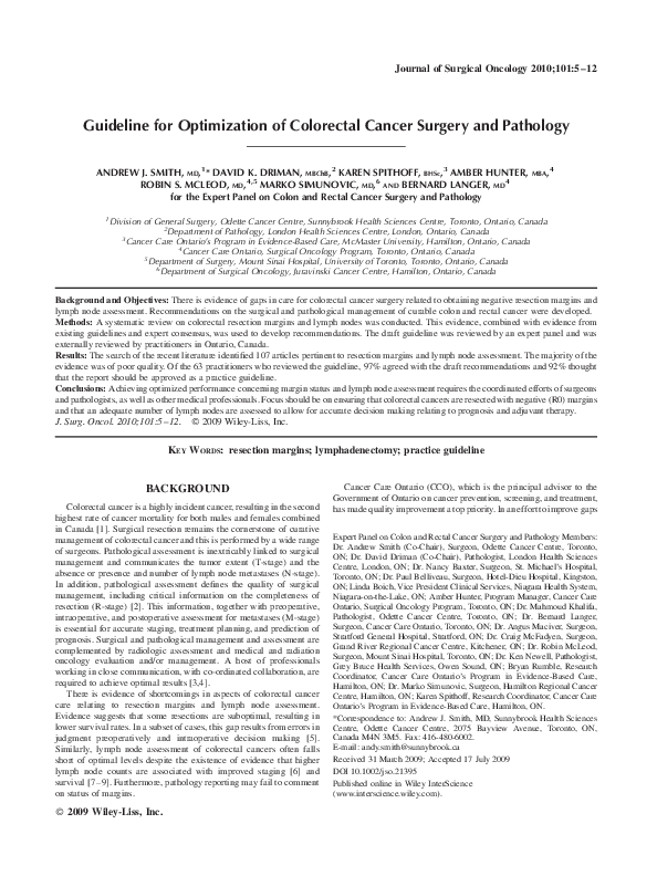 (PDF) Guideline for optimization of colorectal cancer surgery and pathology | Bernard Langer and ...