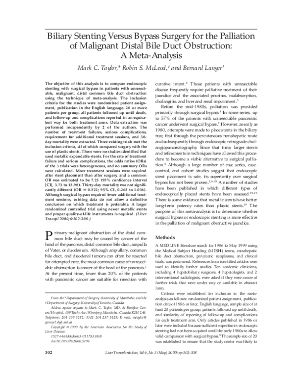 (PDF) Biliary stenting versus bypass surgery for the palliation of ...