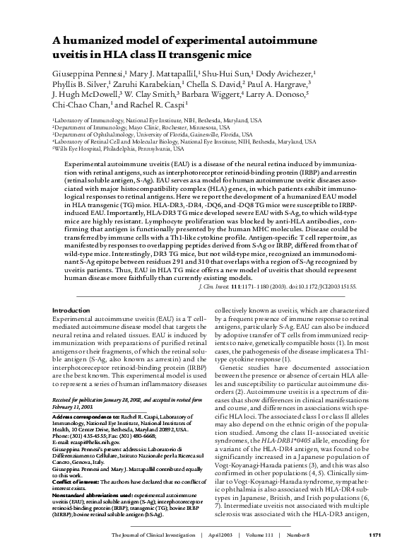 (PDF) A humanized model of experimental autoimmune uveitis in HLA class ...
