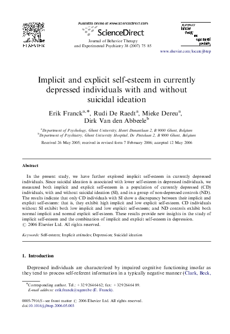 (PDF) Implicit and explicit self-esteem in currently depressed ...