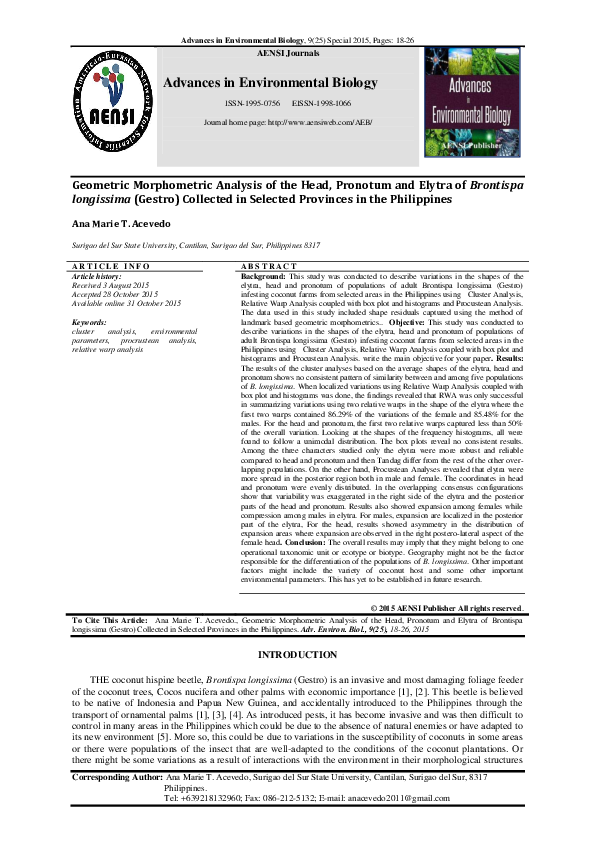 (PDF) Geometric Morphometric Analysis of the Head, Pronotum and Elytra ...