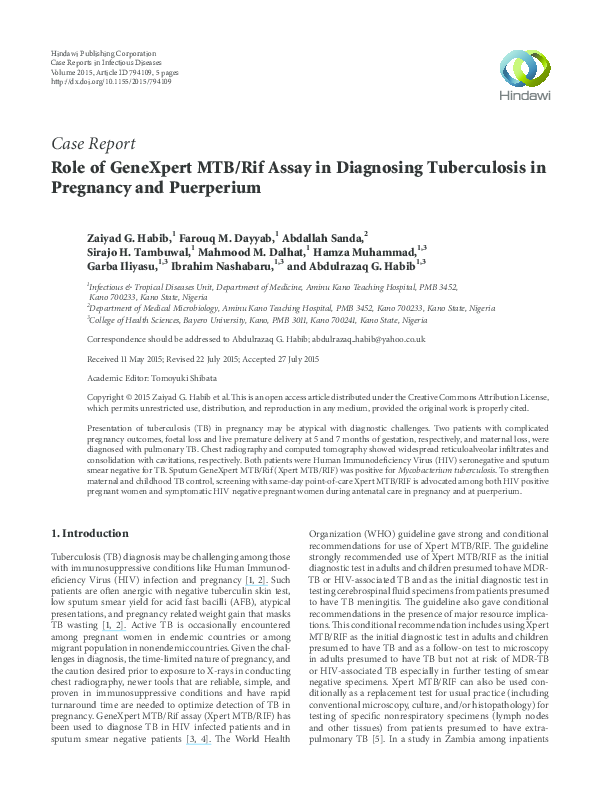 (PDF) Role of GeneXpert MTB/Rif Assay in Diagnosing Tuberculosis in ...