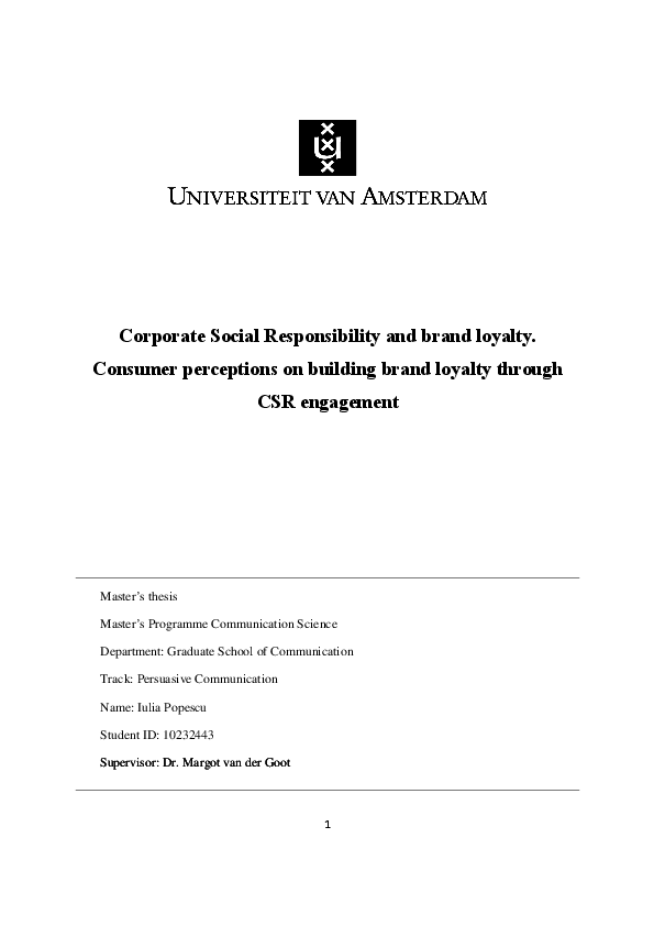 (PDF) Corporate Social Responsibility and brand loyalty. Consumer ...