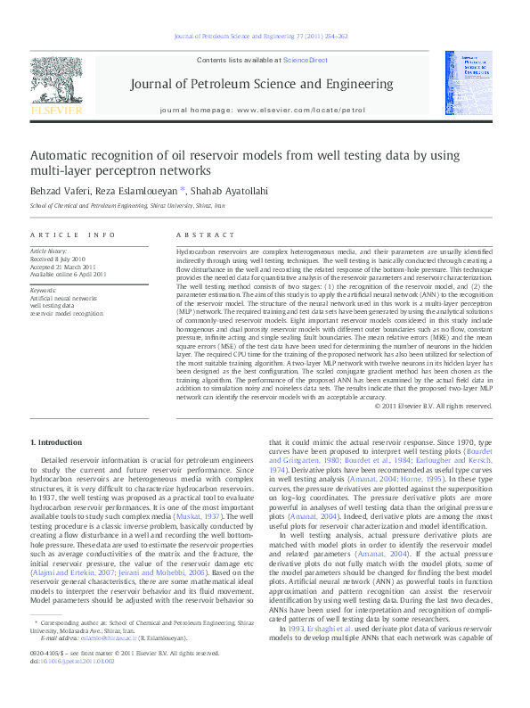 (PDF) Automatic recognition of oil reservoir models from well testing ...
