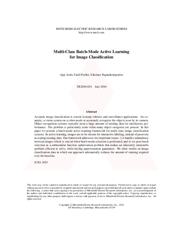 (PDF) Multi-class batch-mode active learning for image classification