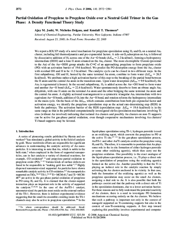 (PDF) Partial Oxidation of Propylene to Propylene Oxide over a Neutral ...