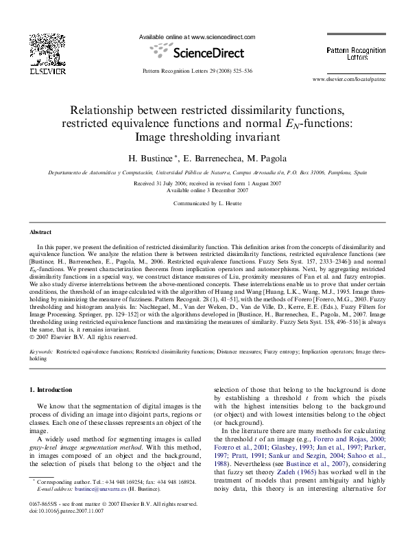 Pdf Relationship Between Restricted Dissimilarity Functions Restricted Equivalence Functions