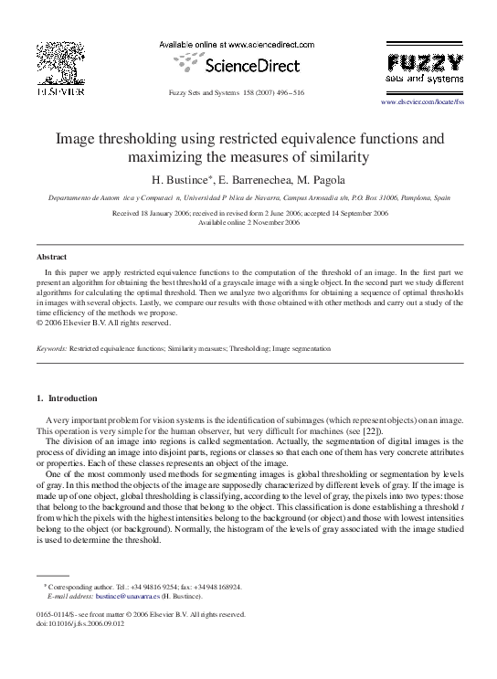 Pdf Image Thresholding Using Restricted Equivalence Functions And Maximizing The Measures Of