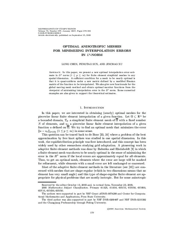 Pdf Optimal Anisotropic Meshes For Minimizing Interpolation Errors In
