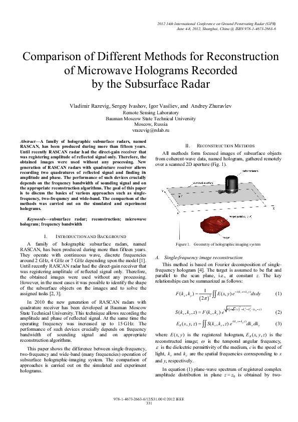 Pdf Development And Applications Of The Holographic Subsurface Rascan Radar Sergey I Ivashov