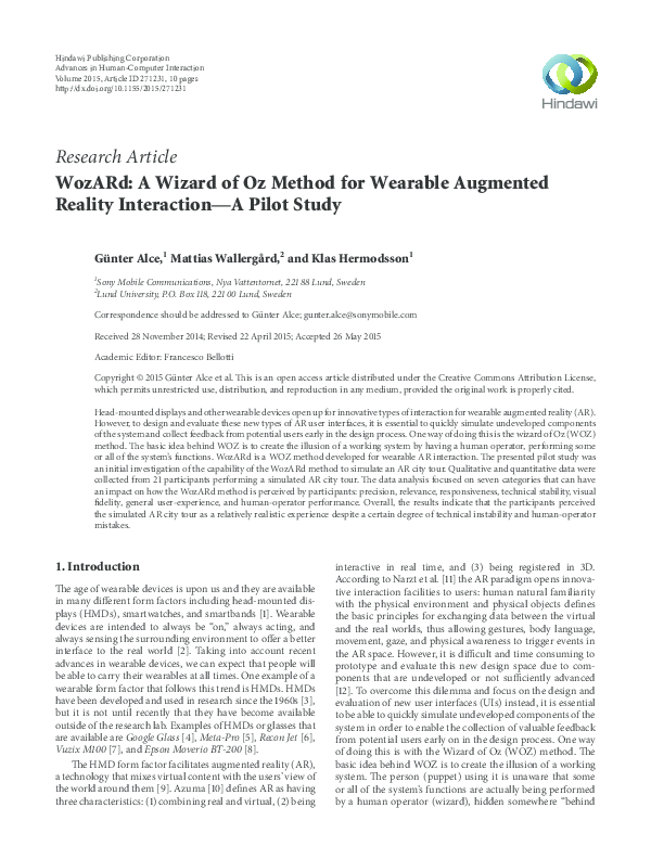 (PDF) WozARd: A Wizard of Oz Method for Wearable Augmented Reality ...