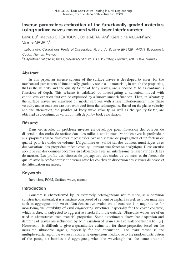 Pdf Inverse Parameters Estimation Of The Functionally Graded Materials Using Surface Waves