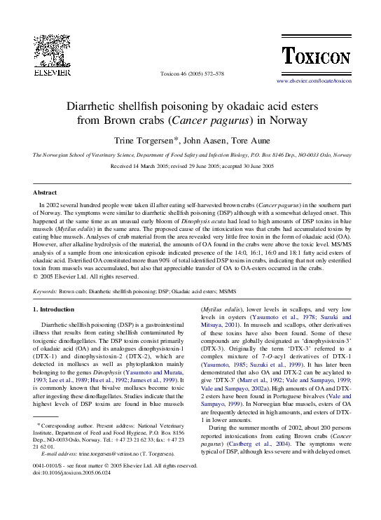 (PDF) Diarrhetic shellfish poisoning by okadaic acid esters from Brown ...