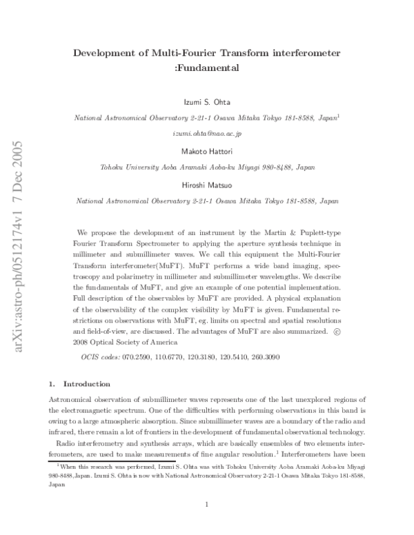 Pdf Development Of A Multi Fourier Transform Interferometer Fundamentals