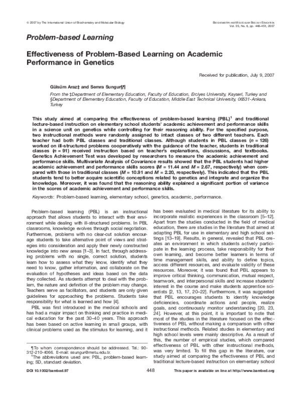 (PDF) Effectiveness of problem-based learning on academic performance ...
