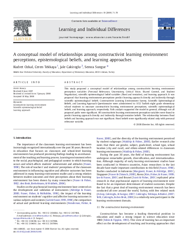 (PDF) A conceptual model of relationships among constructivist learning environment perceptions ...