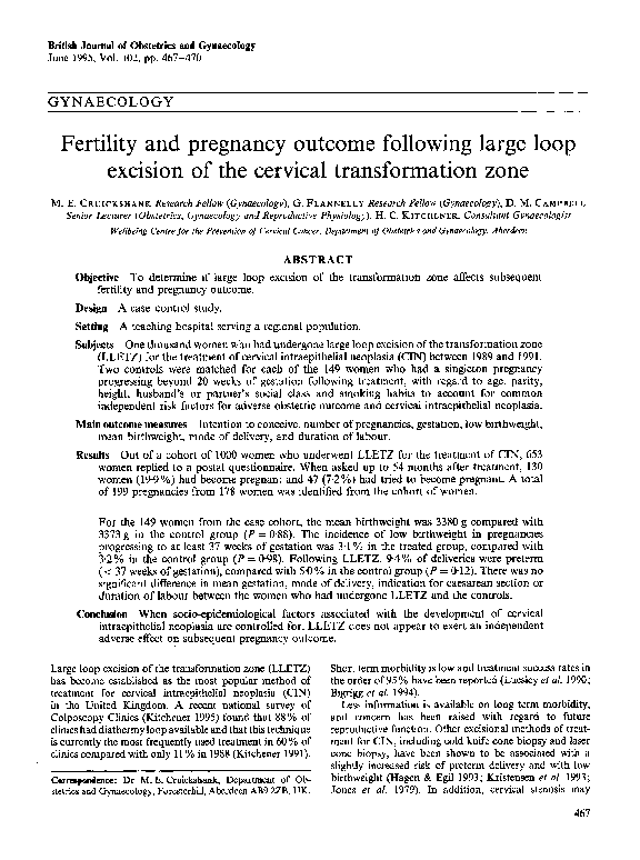 (PDF) Fertility and pregnancy outcome following large loop excision of ...