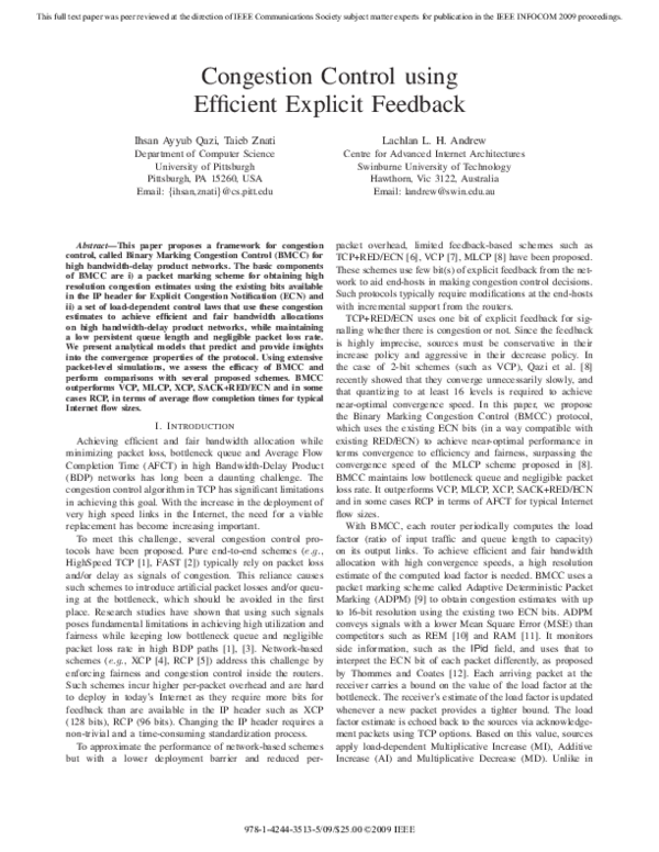 (PDF) Congestion Control using Efficient Explicit Feedback