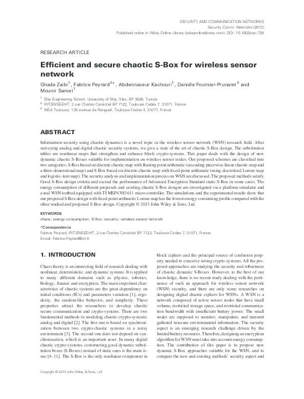 (PDF) Efficient and secure chaotic S-Box for wireless sensor network