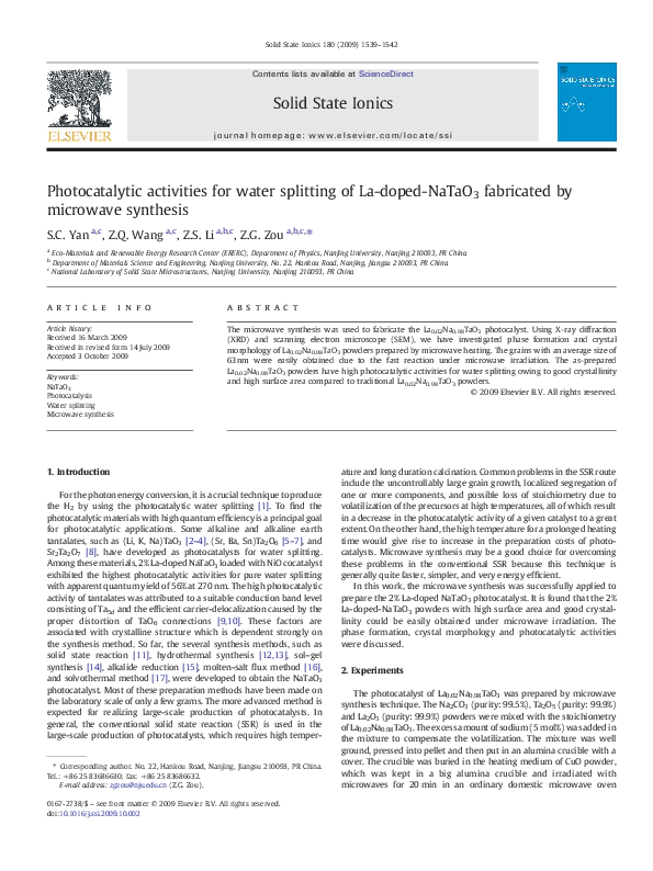 (PDF) Photocatalytic activities for water splitting of La-doped-NaTaO3 ...