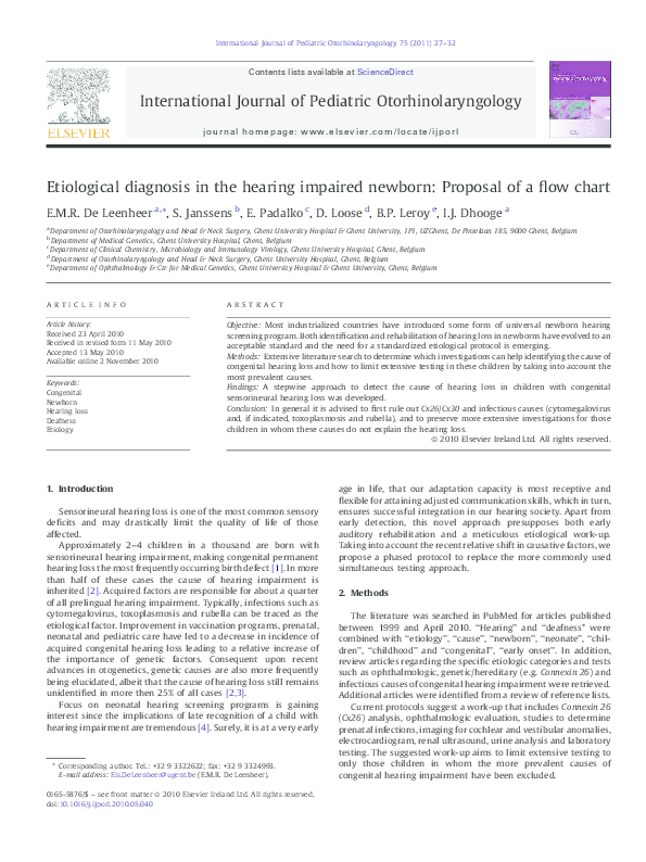 (PDF) Etiological diagnosis in the hearing impaired newborn: proposal ...