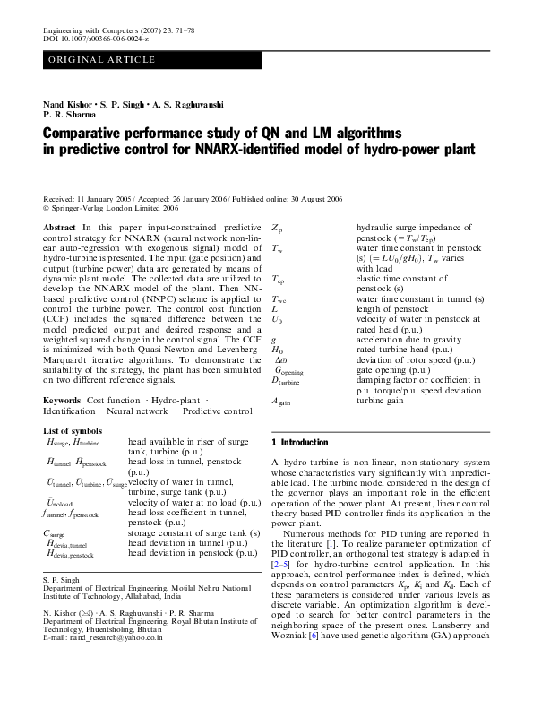 (PDF) Comparative performance study of QN and LM algorithms in predictive control for NNARX ...
