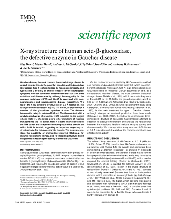 (PDF) X-ray structure of human acid-β-glucosidase, the defective enzyme ...