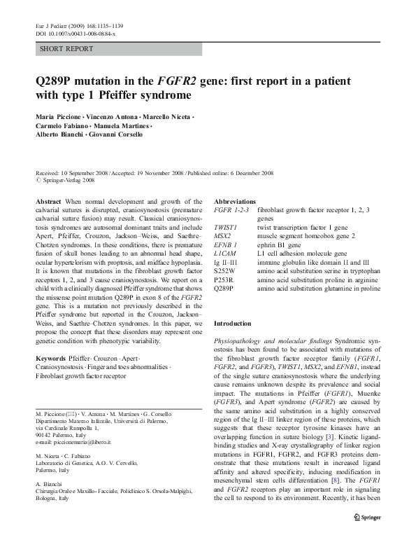 (PDF) Q289P mutation in the FGFR2 gene: first report in a patient with ...
