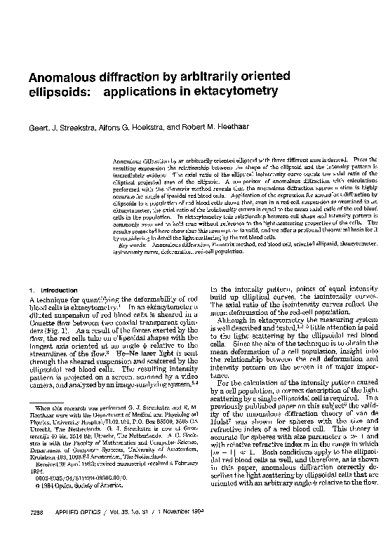 Pdf Ellipsoid Diffraction In Ektacytometry