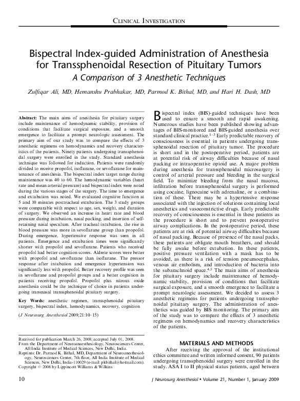 (PDF) Bispectral Index-guided Administration of Anesthesia for ...