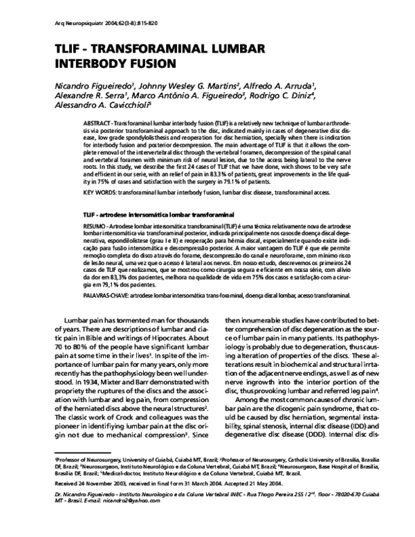 (PDF) TLIF: transforaminal lumbar interbody fusion