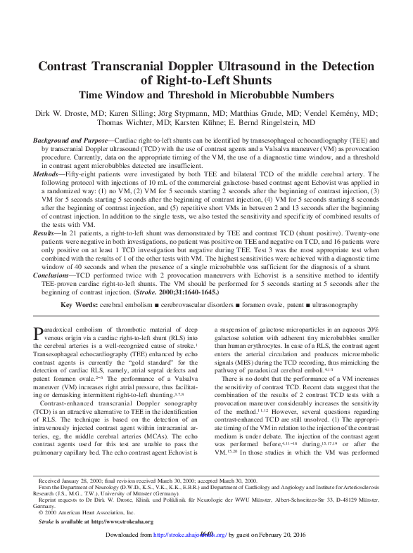 (PDF) Contrast Transcranial Doppler Ultrasound in the Detection of ...