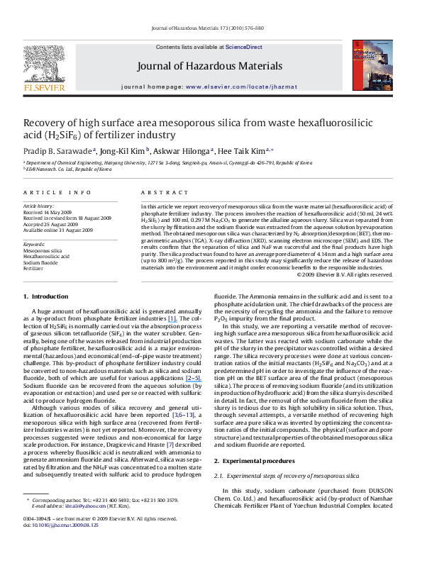 (PDF) Recovery of high surface area mesoporous silica from waste ...