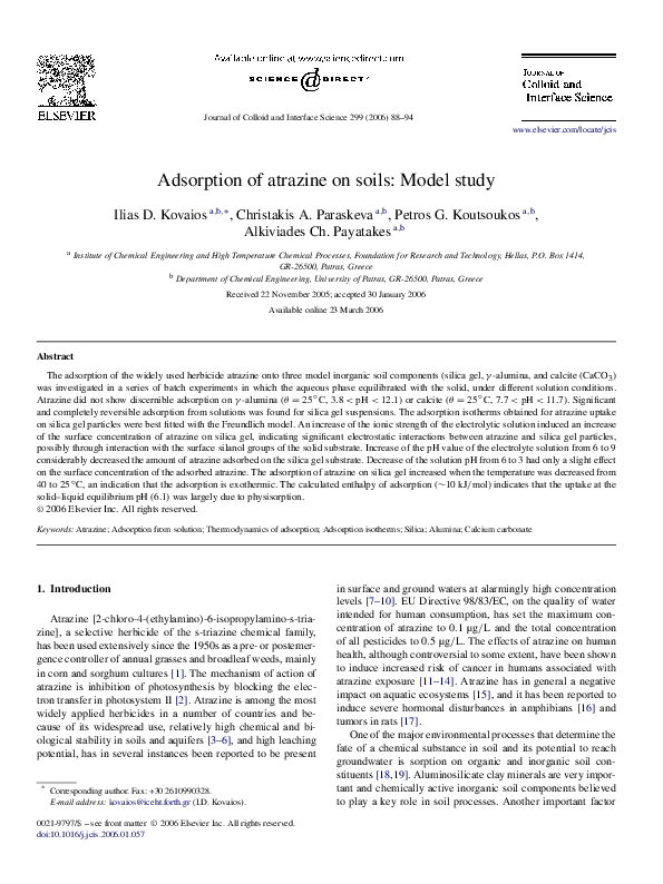 (PDF) Adsorption of atrazine on soils: Model study