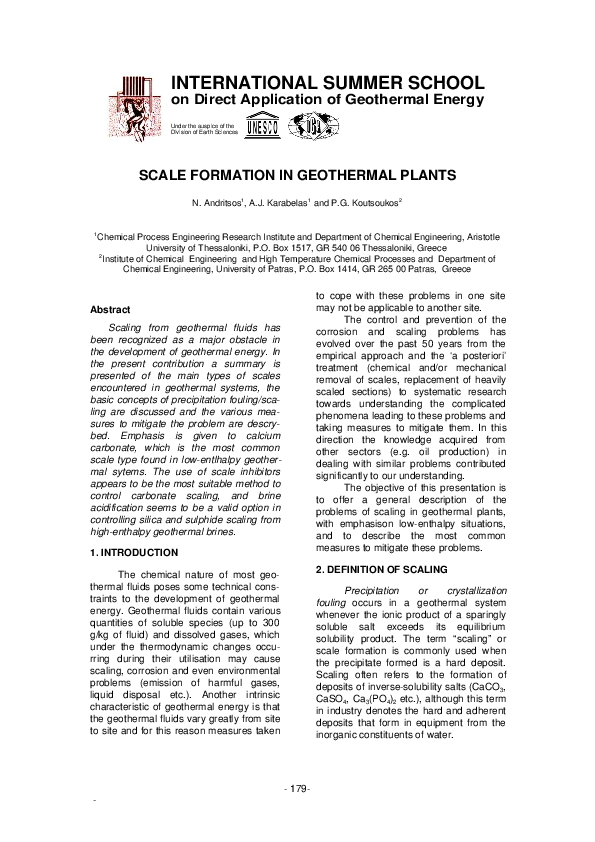 (PDF) Scale Formation in Geothermal Plants