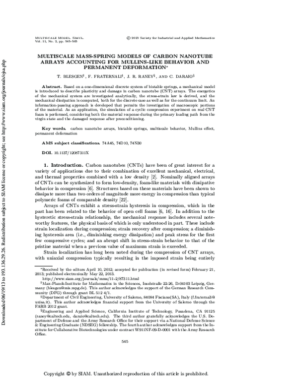 (PDF) Multiscale mass-spring models of carbon nanotube arrays ...