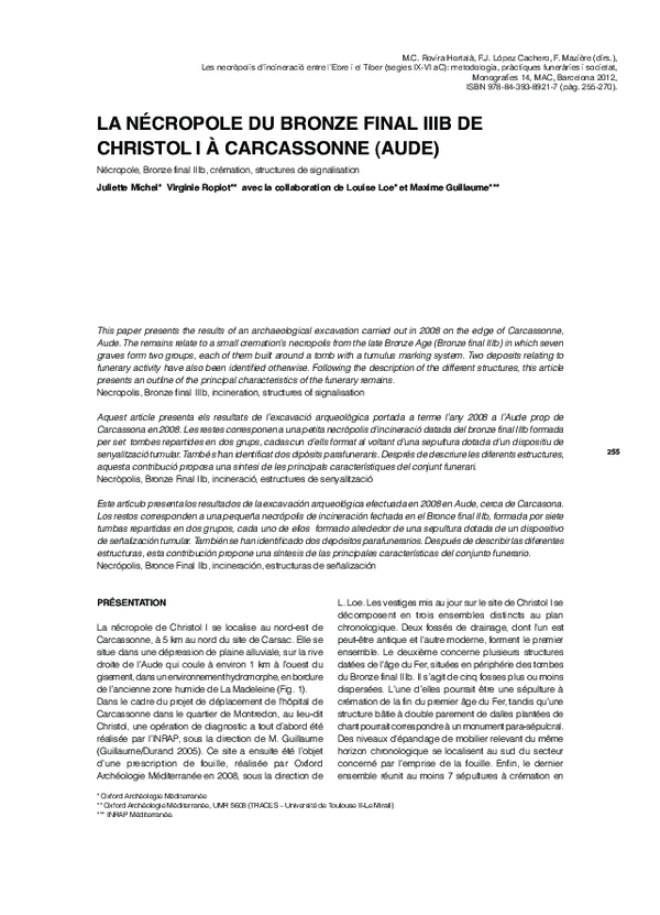 (PDF) LA NÉCROPOLE DU BRONZE FINAL IIIB DE CHRISTOL I À CARCASSONNE ...